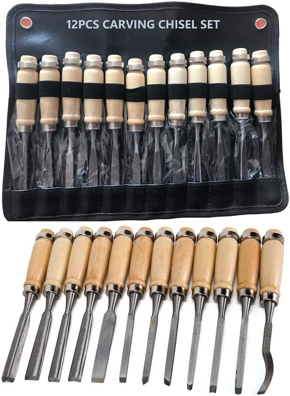 12-Piece Chisel Set Professional Wood Carving Sculpting Whittling Chis ...
