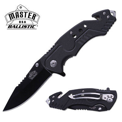 Master USA Ballistic Black Rescue Folding Pocket Knife 4.75" Closed ...