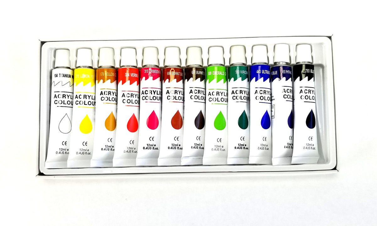 12 Color Acrylic Paint Set 12 ml Tubes Artist Draw Painting Rainbow Pi ...
